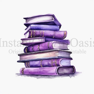 Stack of Purple Books Clipart, 10 High Quality Jpgs, Nursery Art ...