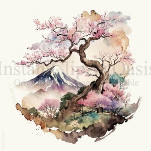 Japanese Landscape Clipart, 10 High Quality Jpgs, Watercolor Art ...