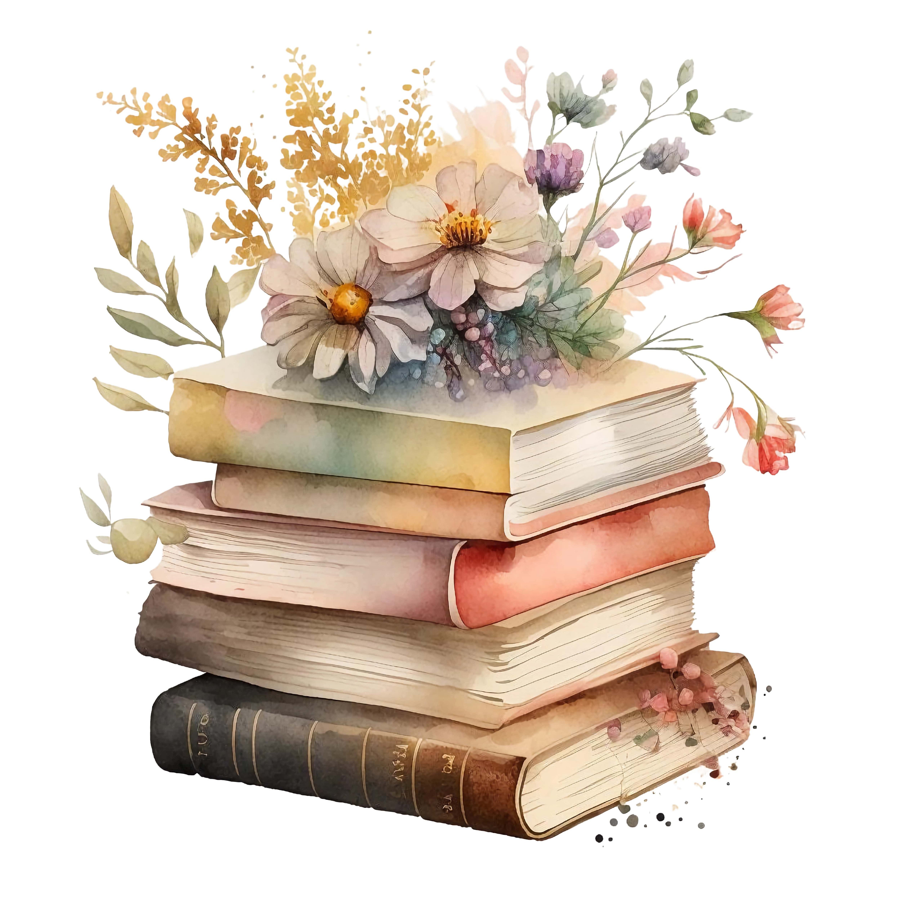 Floral Books Clipart 10 High Quality Pngs Nursery Art - Etsy