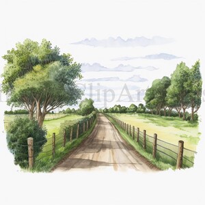 Country Lanes Clipart, 10 High Quality Jpgs, Watercolor Art, Digital ...