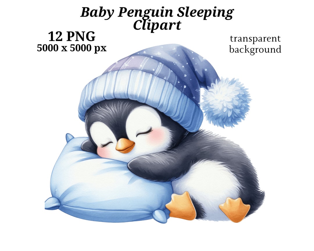 Baby Penguin Sleeping Clipart, 12 High Quality Pngs, Nursery Art ...