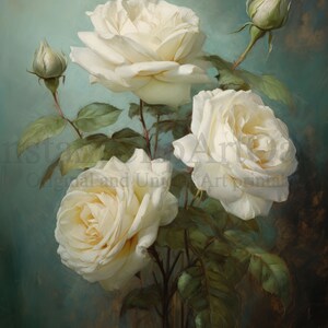 Romantic White Roses Papers, 20 High Quality Jpgs, Vintage Illustration ...