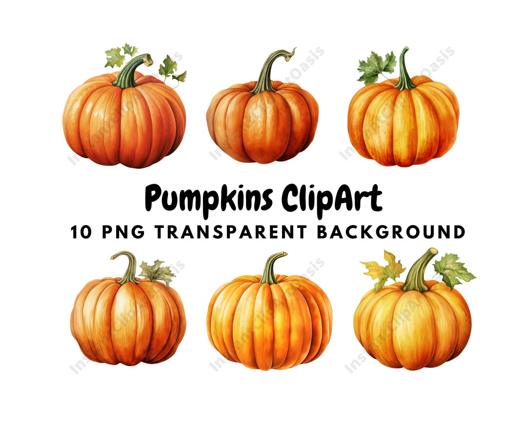 Pumpkins Clipart, 10 High Quality Pngs Transparent Background, Digital ...