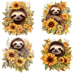 10 High Quality Pngs - Sunflower Sloth Clipart, Nursery Art, Digital ...