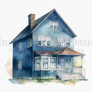 Blue Houses Clipart, 10 High Quality Jpgs, Sea Art, Instant Digital ...