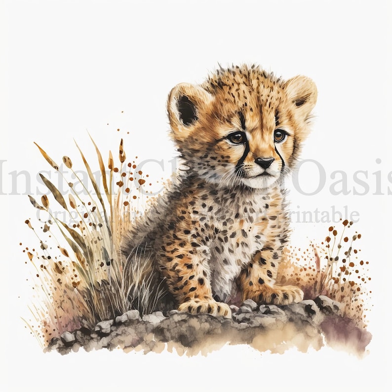 Cute Cheetah Cub Clipart, 10 High Quality Jpgs, Nursery Art, Digital ...