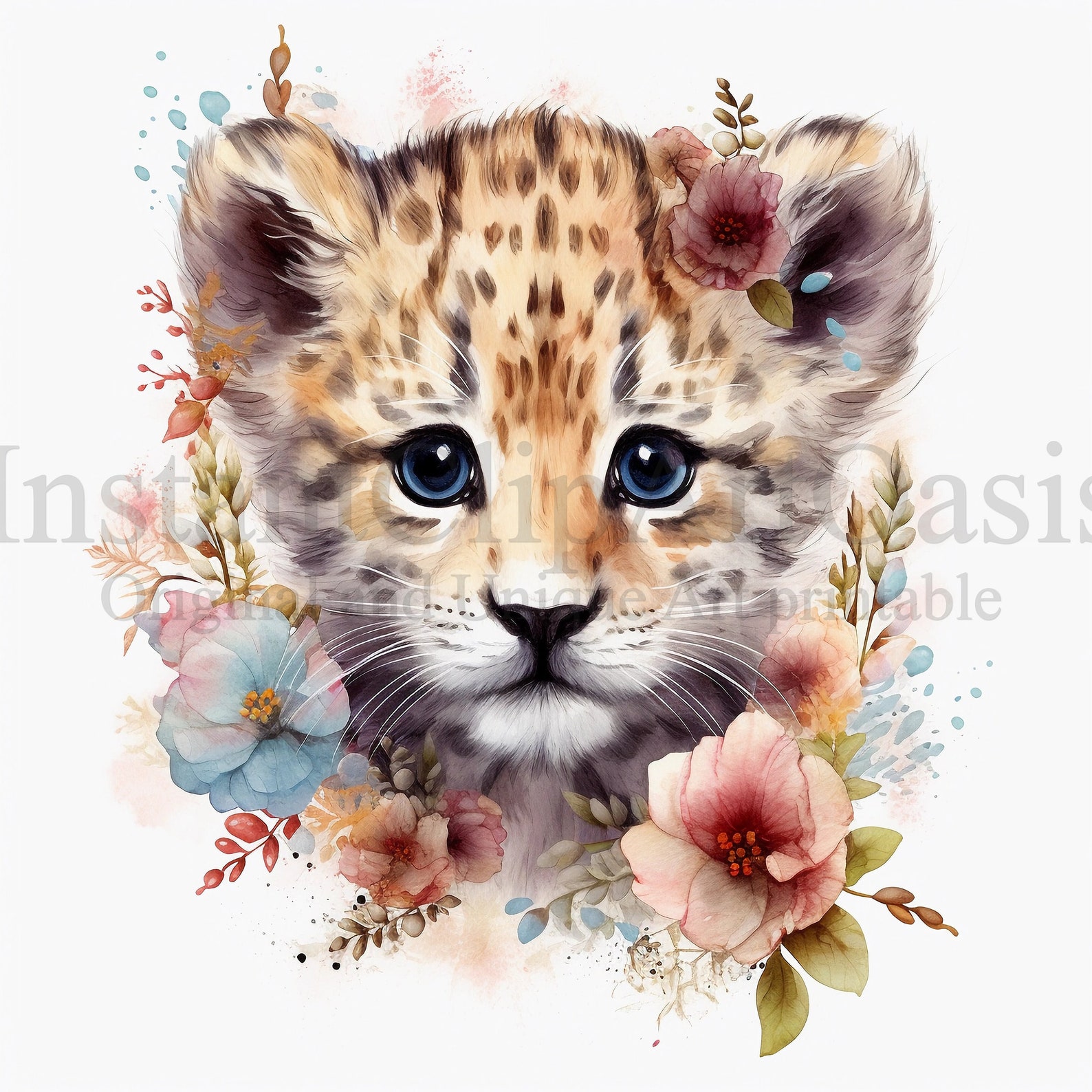 Floral Leopards Clipart, 10 High Quality Jpgs, Nursery Art, Digital ...