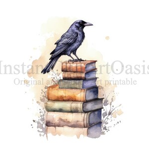 Crow on Books Clipart, 10 High Quality Jpgs, Digital Download | Card ...