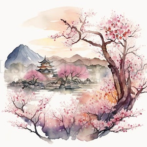 Japanese Landscape Clipart, 10 High Quality Jpgs, Watercolor Art ...