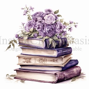 Stack of Purple Books Clipart, 10 High Quality Jpgs, Nursery Art ...