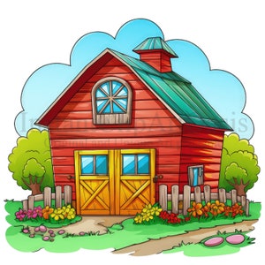 Cartoon Barn Clipart - 10 High Quality Pngs, Barn Clipart, Digital ...