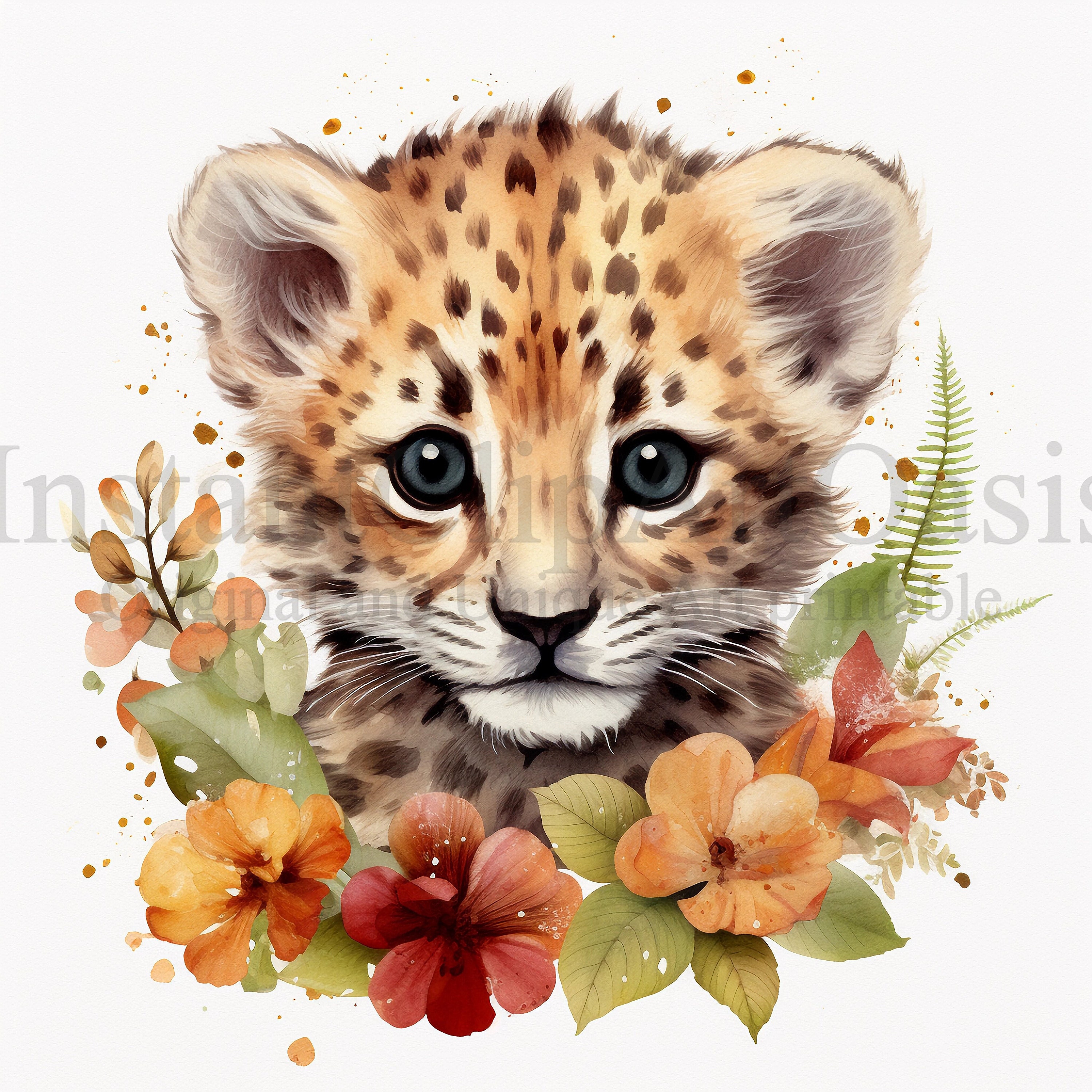Floral Leopards Clipart, 10 High Quality Jpgs, Nursery Art, Digital ...