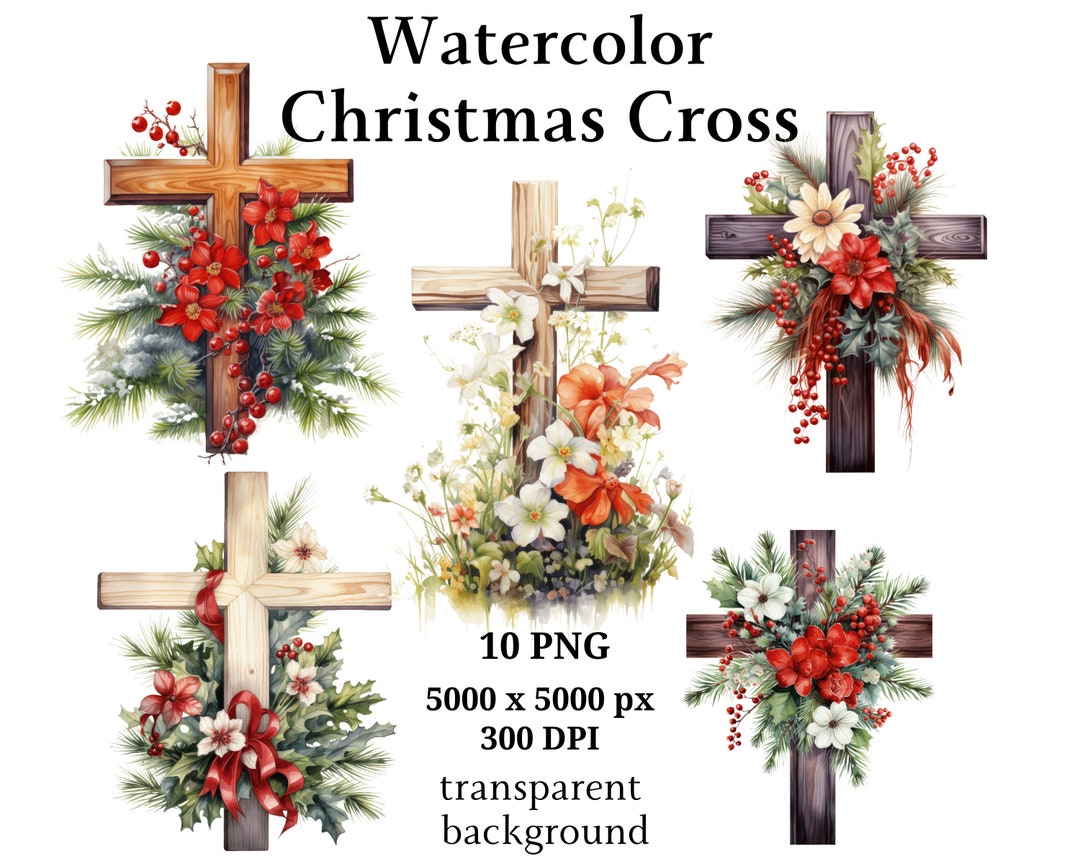 Christmas Cross Clipart - 10 High Quality Pngs, Christian Print ...