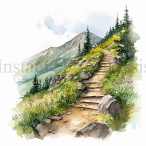 Mountain Trail Clipart, 12 High Quality Jpgs, Watercolor Art, Digital ...