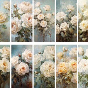 Romantic White Roses Papers, 20 High Quality Jpgs, Vintage Illustration ...