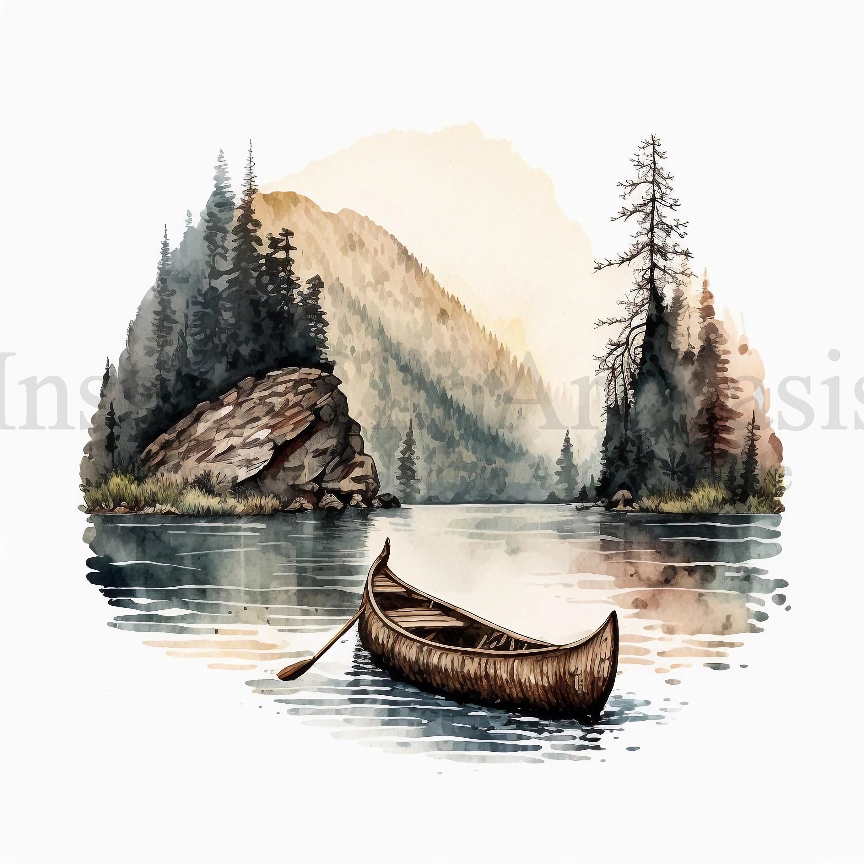 Vintage Canoe Clipart, 9 High Quality Jpgs, Watercolor Art, Digital ...