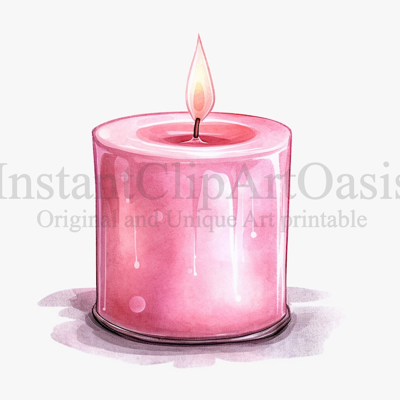 Pink Candles Clipart 10 High Quality Jpgs Watercolor - Etsy
