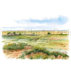 Steppe Landscape Clipart, 10 High Quality Jpgs, Watercolor Art, Digital ...