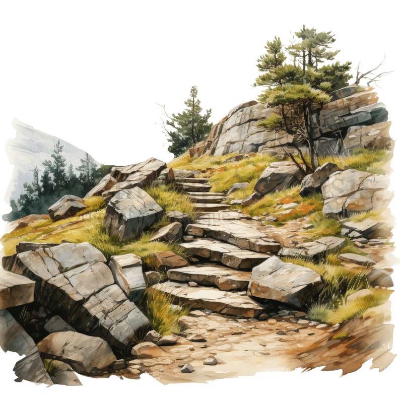 Rocky Path Clipart, 10 High Quality Pngs, Watercolor Art, Digital ...