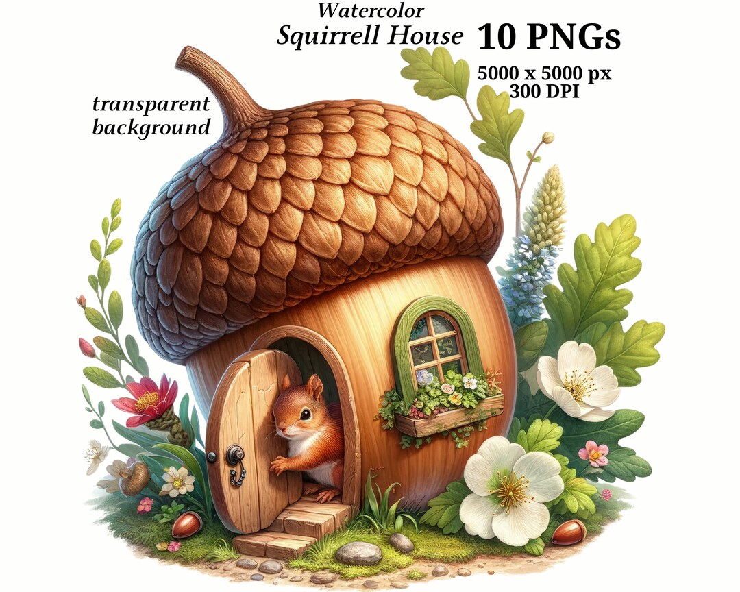Squirrell House Clipart - 10 High Quality Pngs, Digital Planners, Junk ...