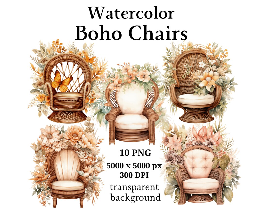 Boho Chairs Clipart, 10 High Quality Pngs, Instant Digital Download ...