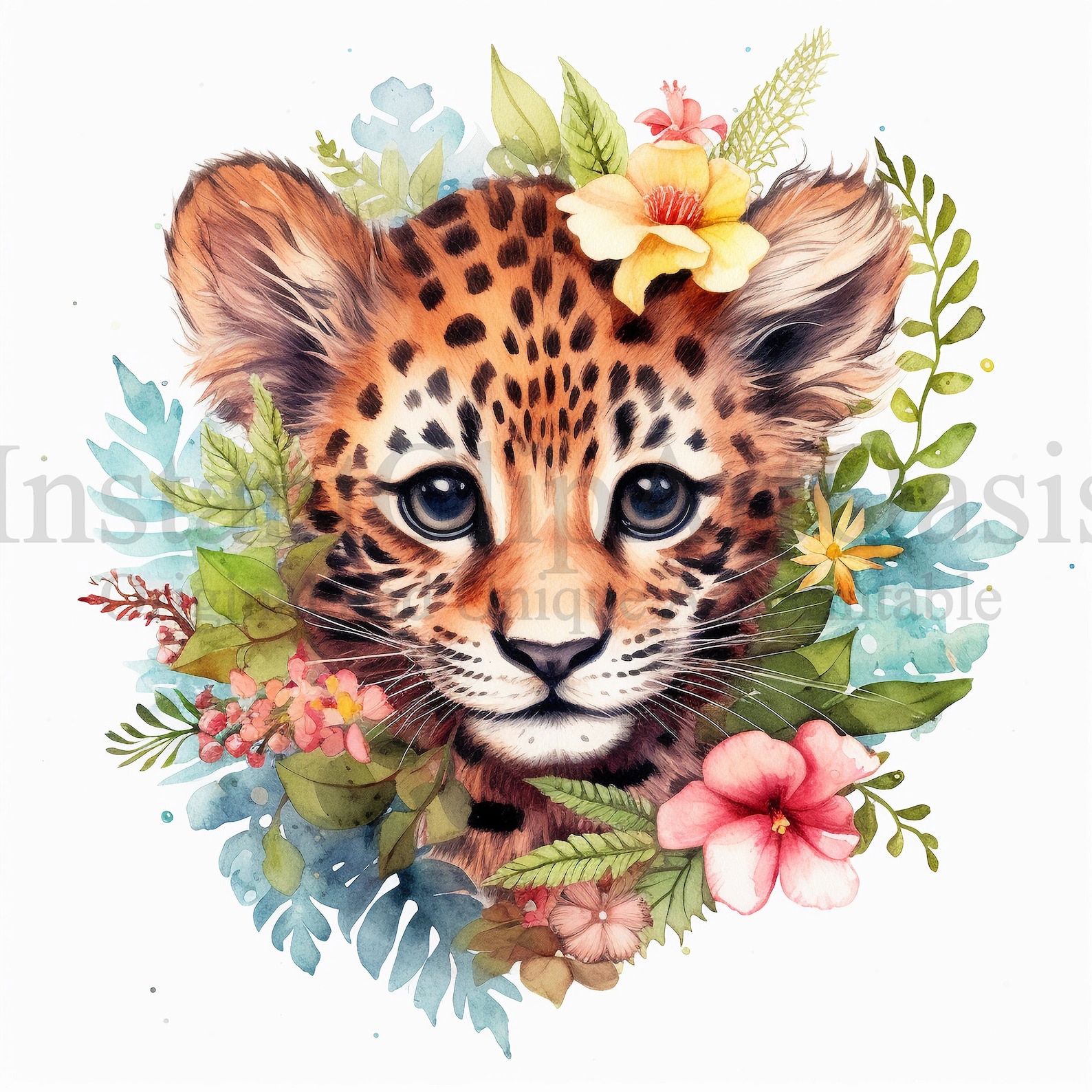Floral Leopards Clipart, 10 High Quality Jpgs, Nursery Art, Digital ...