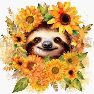 Sunflower Sloth Clipart, 10 High Quality Jpgs, Nursery Art, Digital ...