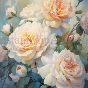 Romantic White Roses Papers, 20 High Quality Jpgs, Vintage Illustration ...