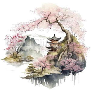 Japanese Landscape Clipart, 10 High Quality Pngs, Watercolor Art ...