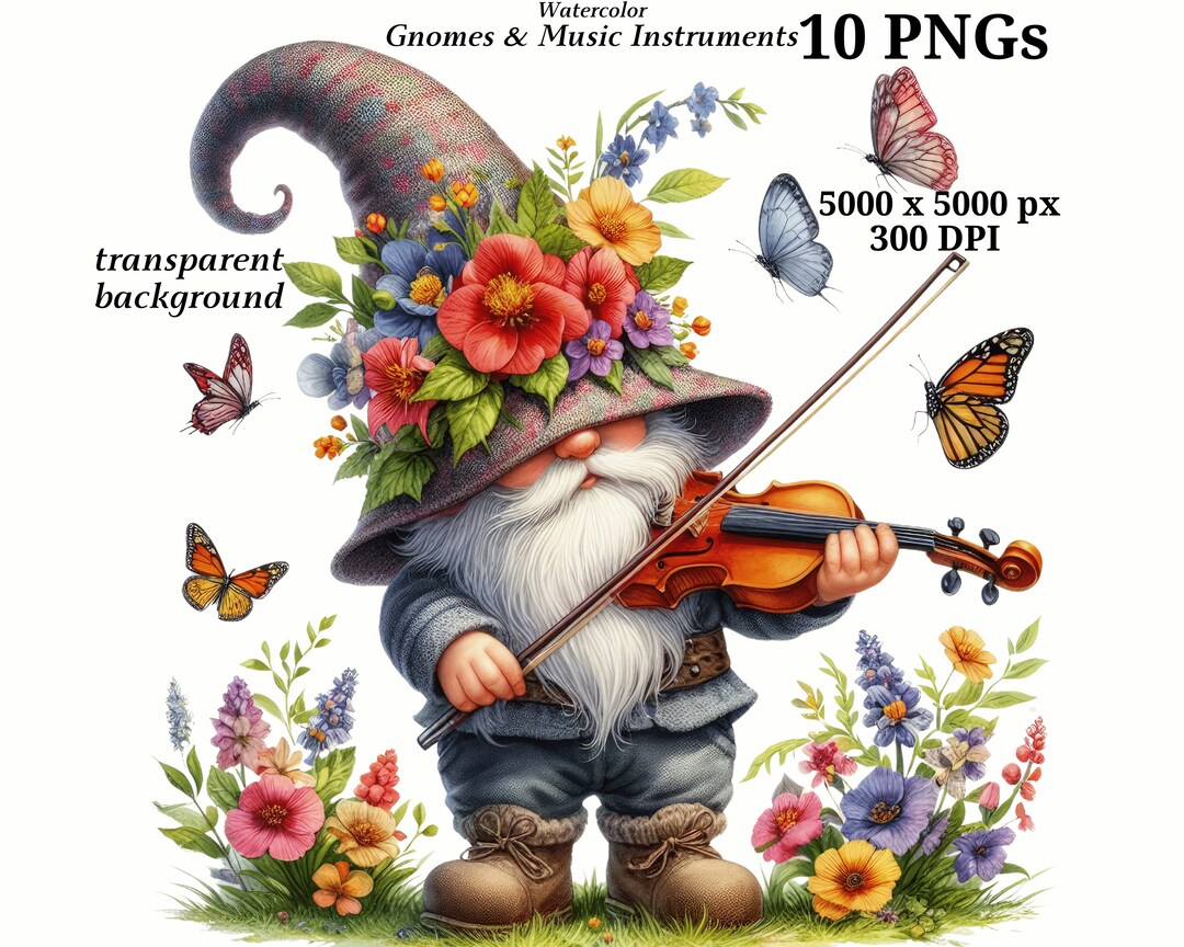 Gnomes With Music Instruments Clipart, 10 High Quality Pngs, Nursery ...