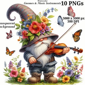 Gnomes With Music Instruments Clipart, 10 High Quality Pngs, Nursery ...