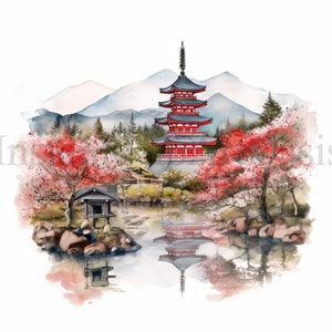 Japanese Landscape Clipart -set 2- 10 High Quality Jpgs, Watercolor Art ...