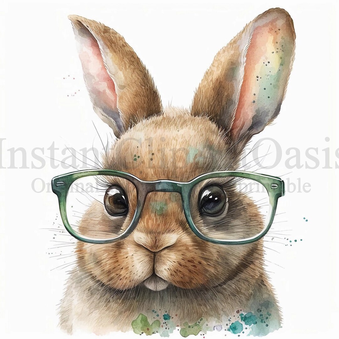 Bunnies With Glasses Clipart, 10 High Quality Jpgs, Nursery Art ...