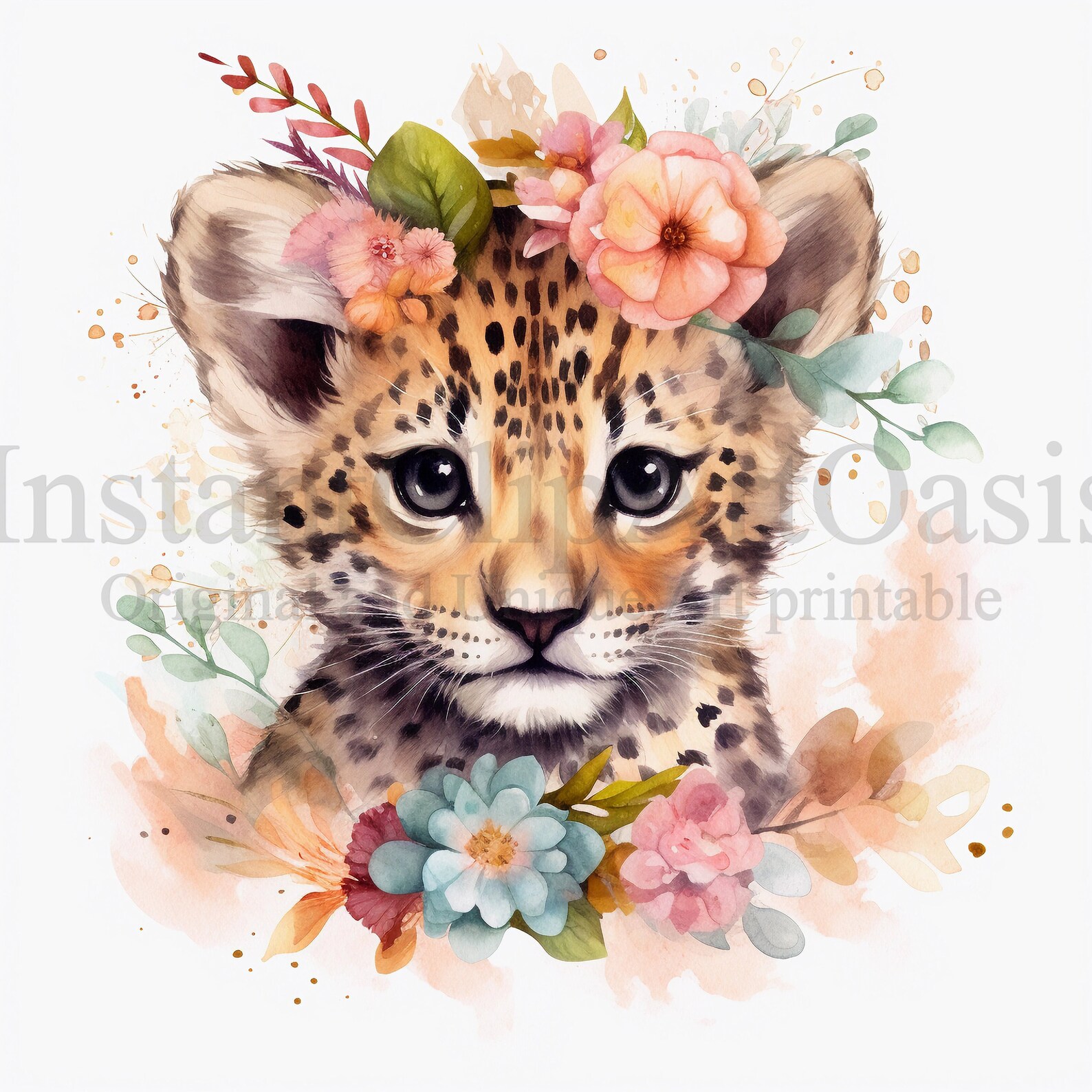 Floral Leopards Clipart, 10 High Quality Jpgs, Nursery Art, Digital ...