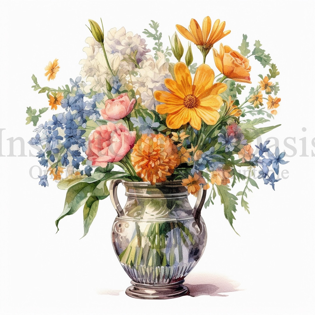 Vase of Flowers Clipart |set 2| 10 High Quality Jpgs, Botanical Art ...