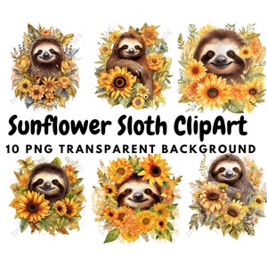10 High Quality Pngs - Sunflower Sloth Clipart, Nursery Art, Digital ...