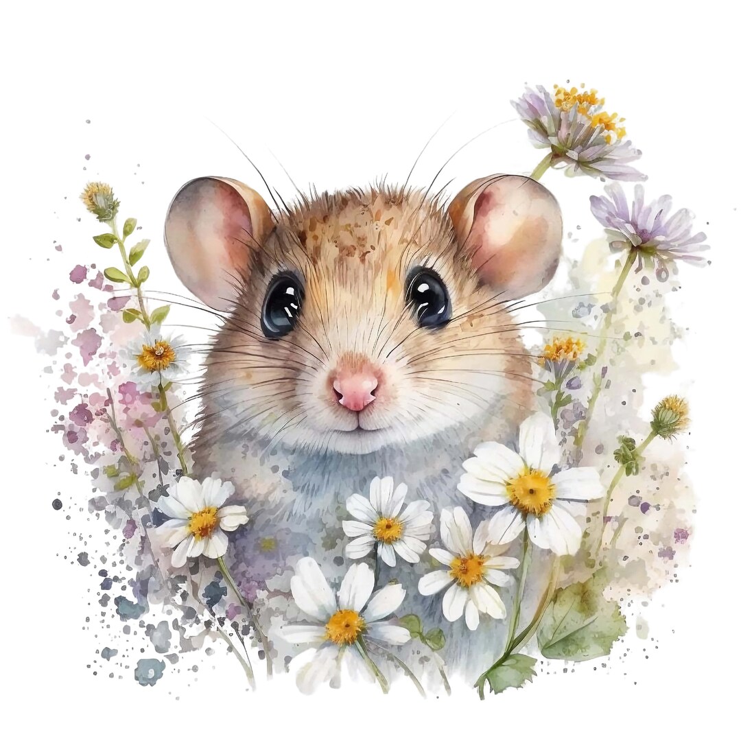 Floral Cute Mouse Clipart 10 High Quality Pngs Nursery Art - Etsy