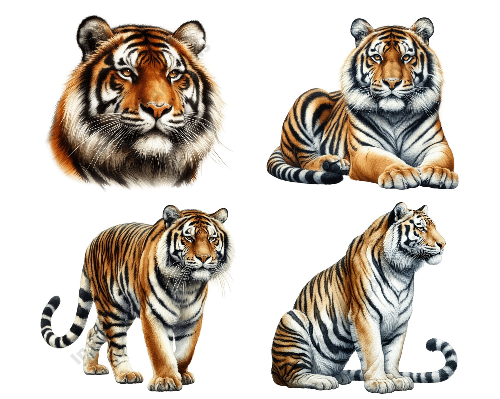 Realistic Tiger Clipart - High Resolution Digital Download, Majestic ...
