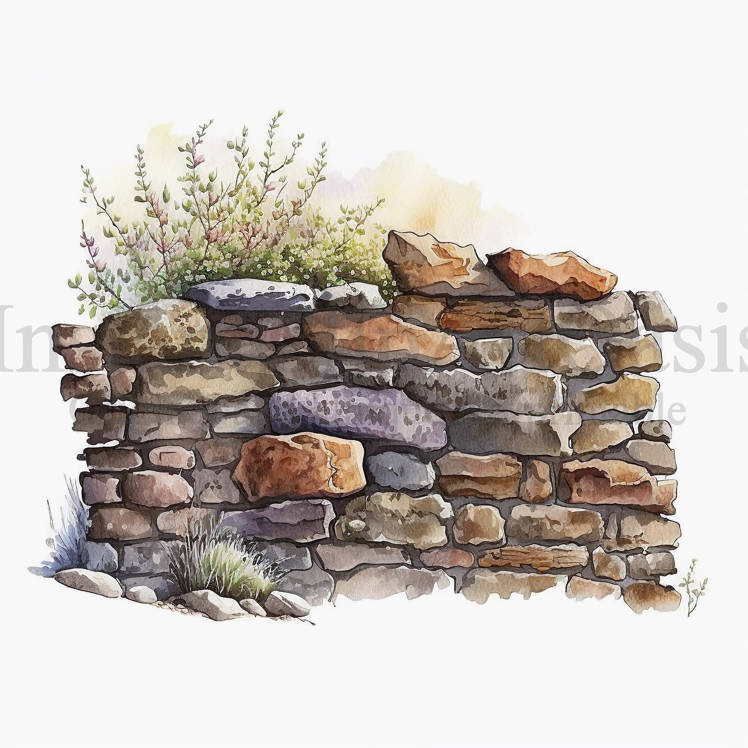 Rustic Stone Walls Clipart, 10 High Quality Jpgs, Watercolor Art ...