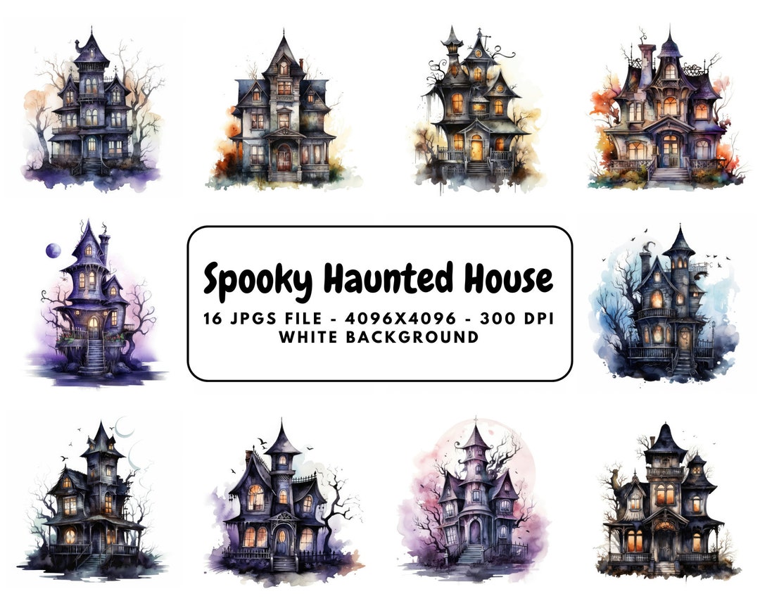 Spooky Haunted House Clipart, 16 High Quality Jpgs, Instant Digital ...