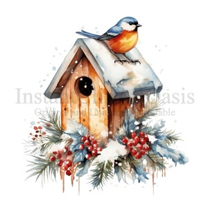Winter Birdhouse Clipart, 10 High Quality Pngs, Instant Digital ...