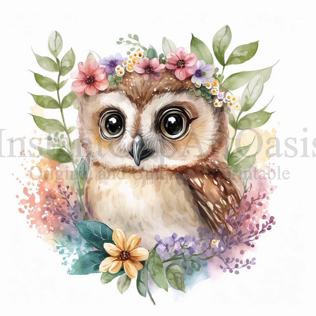 Floral Owls Clipart, 10 High Quality Jpgs, Nursery Art, Digital Planner ...