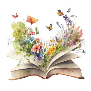 Floral Books Clipart | Set-2 | 10 High Quality Pngs, Nursery Art ...