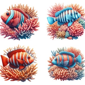Vibrant Coral Reef Fish Clipart 11 Pngs Digital Download, Marine Life ...