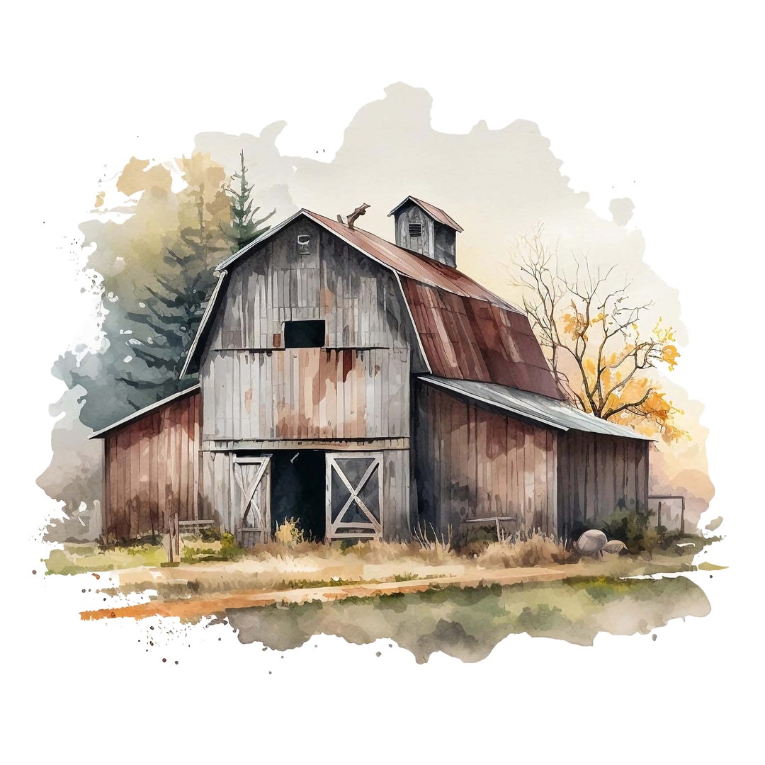 Barn Clipart, 10 High Quality Pngs, Watercolor Art, Digital Download ...