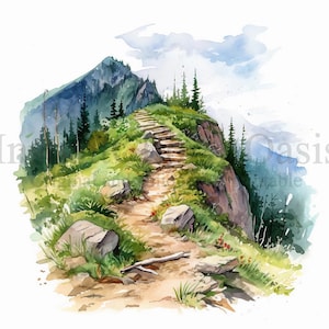 Mountain Trail Clipart, 12 High Quality Jpgs, Watercolor Art, Digital ...
