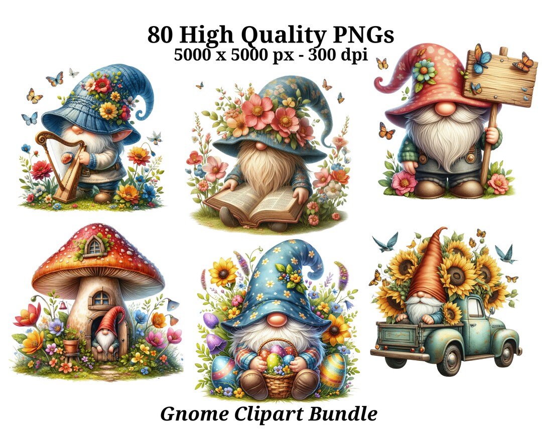 Gnomes Clipart Big Bundle, 80 High Quality Pngs, Nursery Art, Digital ...