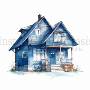 Blue Houses Clipart, 10 High Quality Jpgs, Sea Art, Instant Digital ...