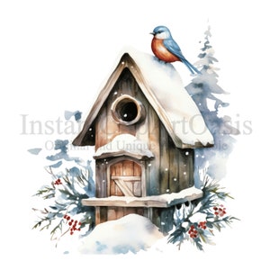 Winter Birdhouse Clipart, 10 High Quality Pngs, Instant Digital ...