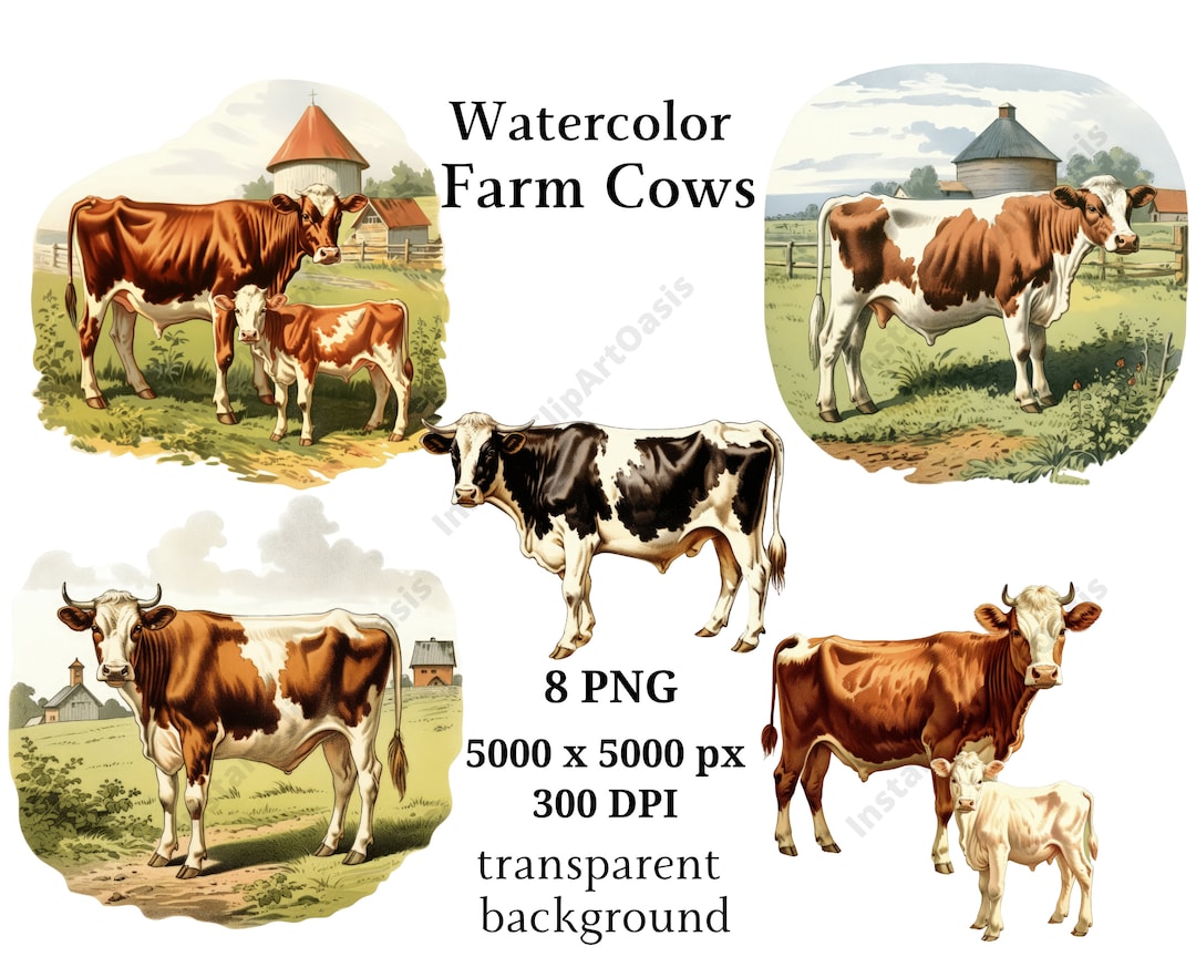 Farm Cows Clipart, 8 High Quality Pngs, Nursery Art | Card Making ...